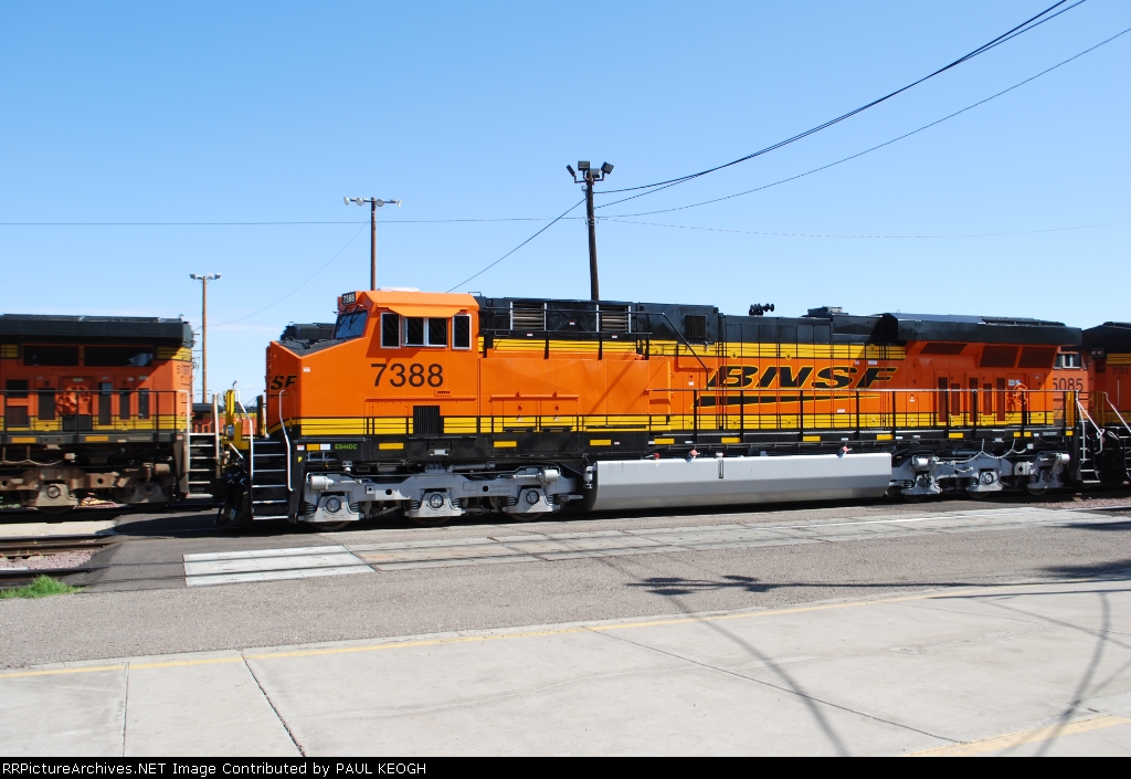 BNSF 7388 pulls out of BNSF Needles depot as BNSF 5188 a rear DPU on a eastbound Z passes by on ...